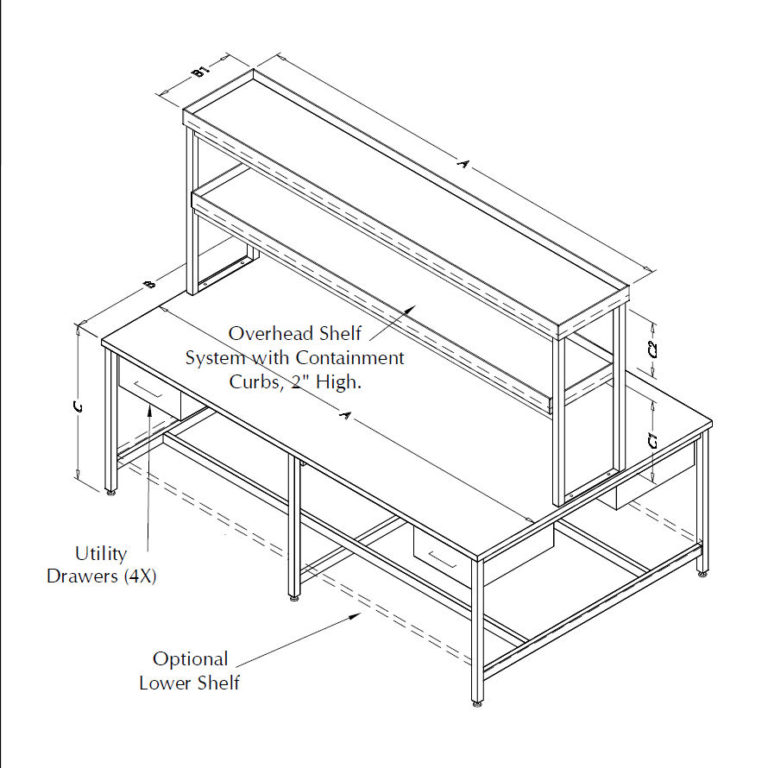 RDM AR-109PCLG-DBLRSR Lab Table w/ Double Upper Shelf